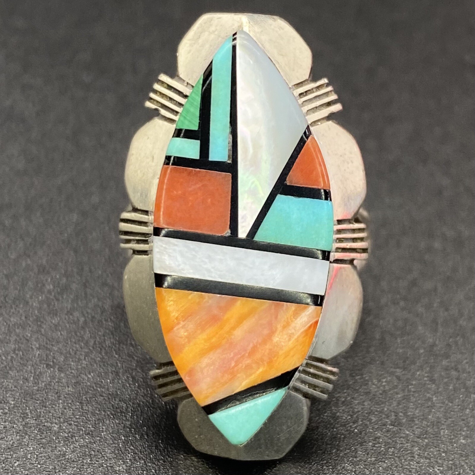 Native American Navajo R JACK Sterling Mosaic Stone R… - Gem