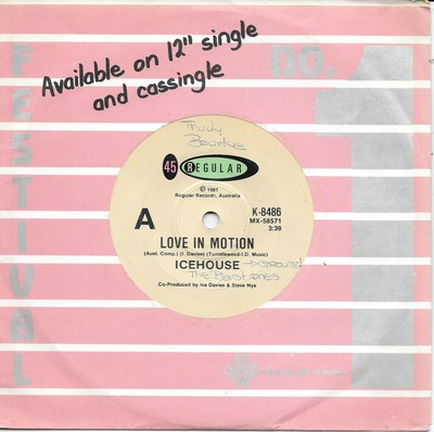 ICEHOUSE (FLOWERS) - LOVE IN MOTION - AUSTRALIA 7" 45 VINYL RECORD ...