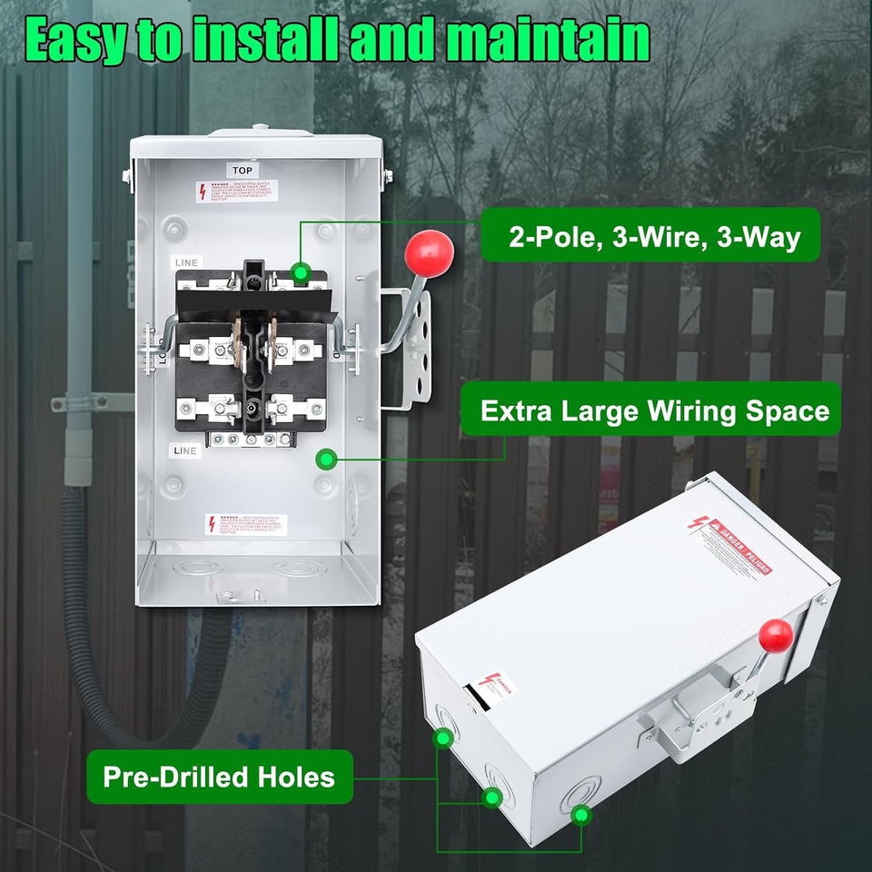 100A Generator Transfer Switch, General Duty Double-Throw Safety Switch ...