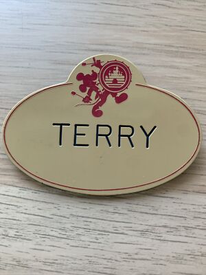 1986 DISNEYLAND EMPLOYEE NAME TAG BADGE "Terry" pin vintage Mickey ...