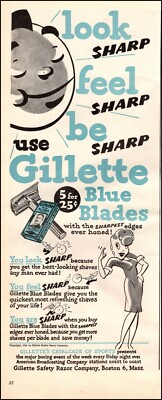 1946 vintage shaving AD GILLETTE BLUE BLADES Look Sharp, Feel sharp ...