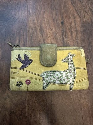 Fossil Yellow Leather Wallet with Multiple Compartments Billfold Animal ...