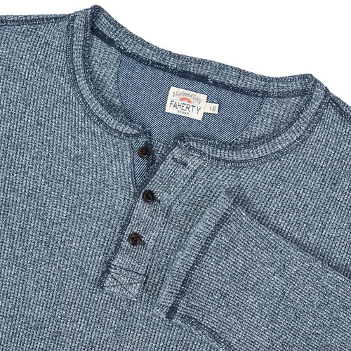 Faherty Mens Large Blue Legend Waffle Knit Henley Shirt Long Sleeve | eBay