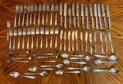 67 Piece Set Vintage Silverplate Oneida Community Plate Flatware Knives ...