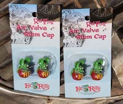 4 Green RAT FINK Valve STEM CAPS Hot Rod MOON vtg style Custom Ed ROTH ...