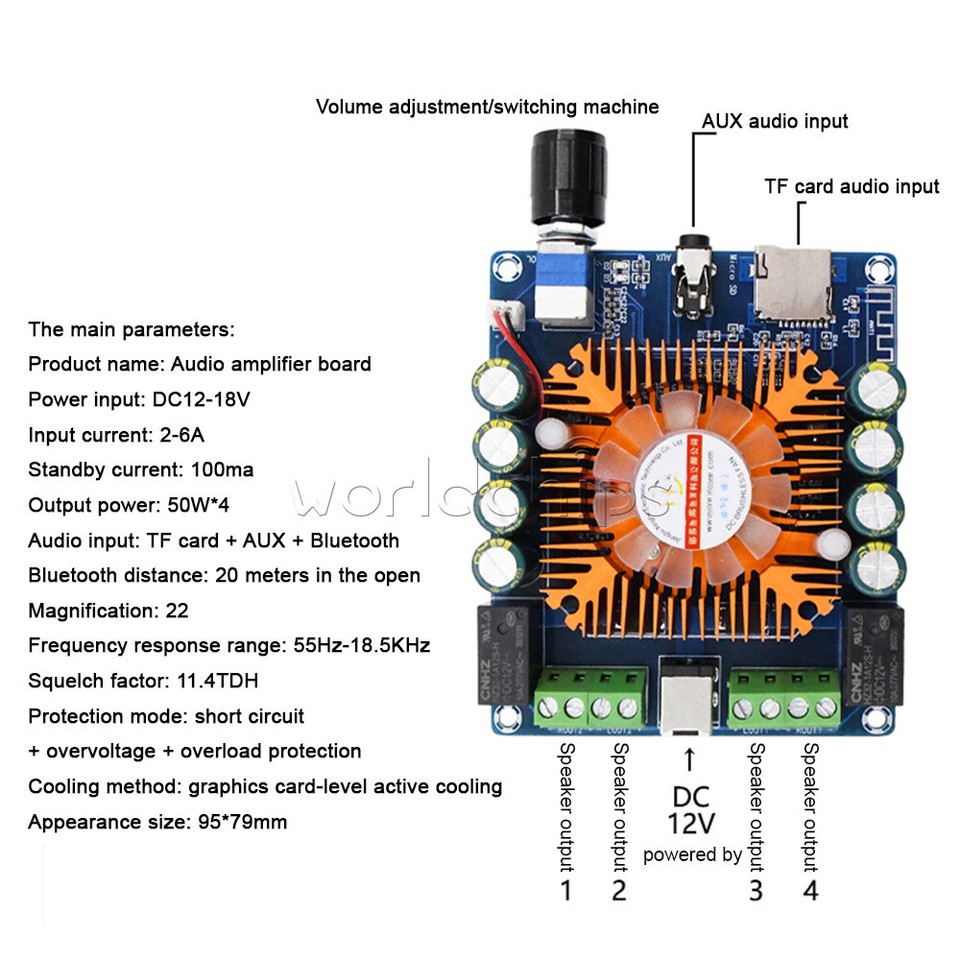 TDA7388 50W*4 Car Audio Stereo Bluetooth Digital Power Amplifier Board ...