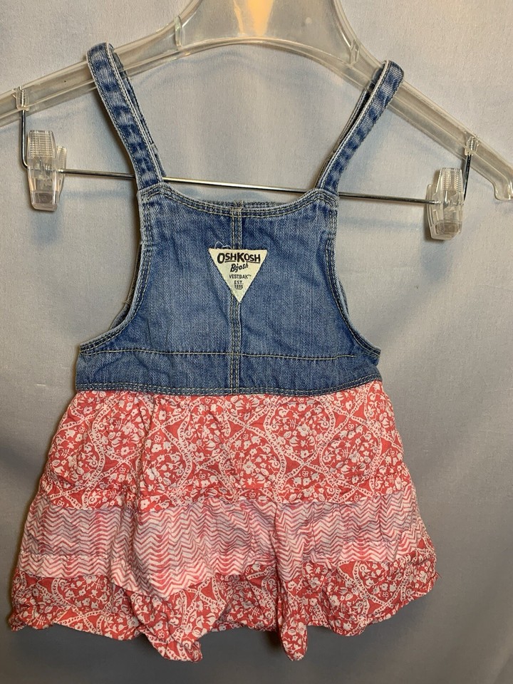 Girls 2T Oshkosh Bgosh VestBak Jean Jumper Dress Pink Skirt Ruffle ...