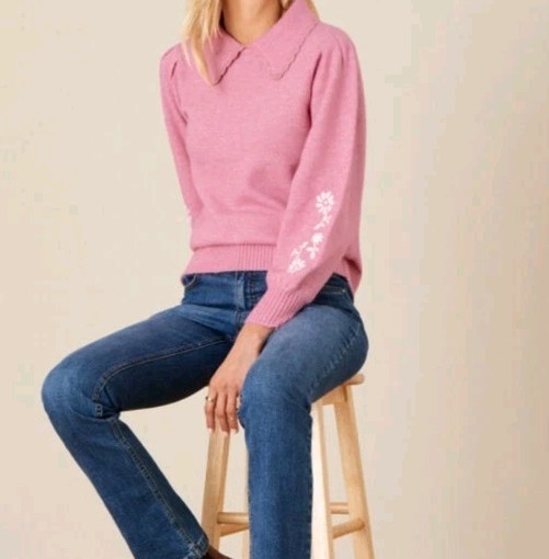 Monsoon Elouise Neo Romantic Jumper Pink Size UK XL Bnwt Embroidered ...