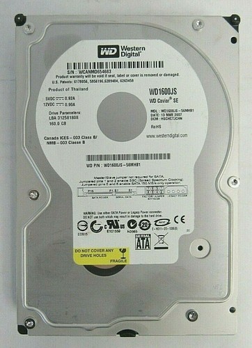 Western Digital WD1600JS-56MHB1 160GB 7200RPM SATA 3Gbps 8MB 3.5 Inch ...