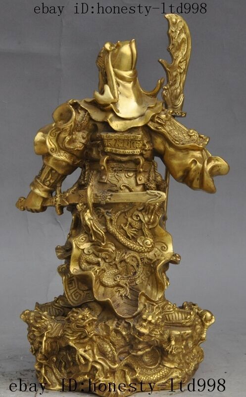 10" chinese brass guan gong guan yu Generals Hold Broadsword Stand ...