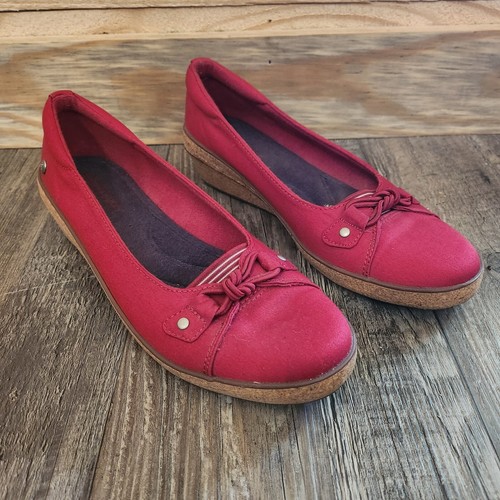 Grasshopper Women's Canvas Wedge Shoes Size 7 Red Memory Foam Slip On ...