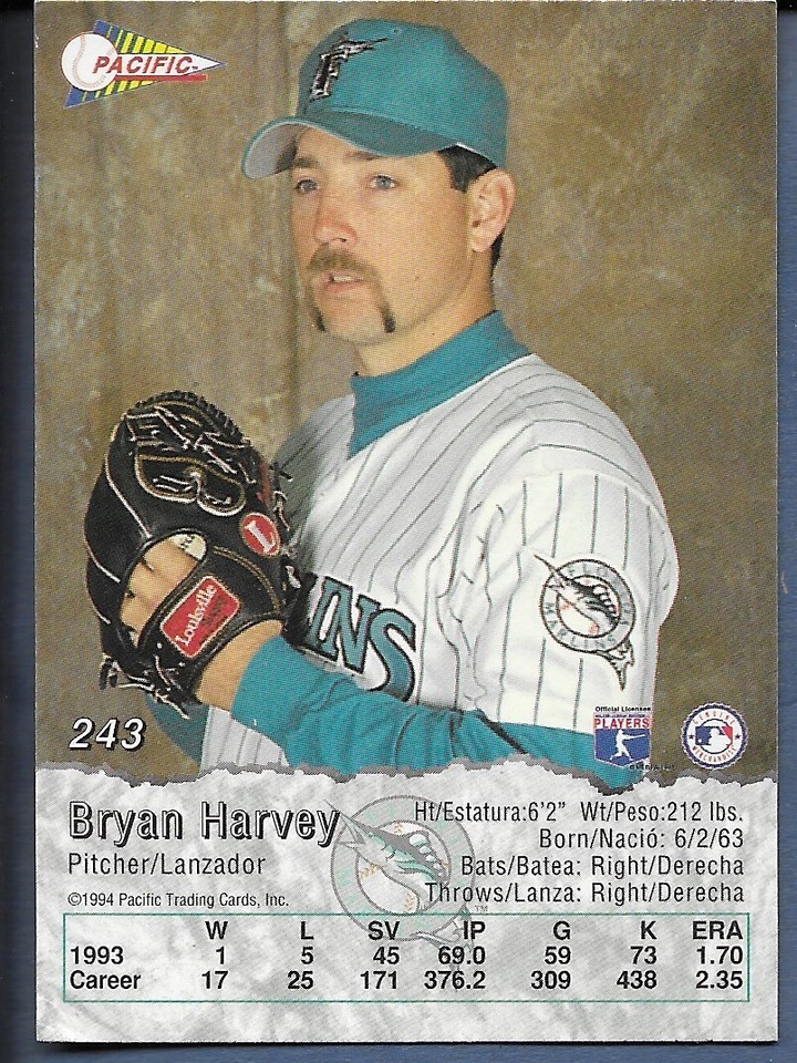 1994 Pacific Crown Collection Bryan Harvey #243 MARLINS VG | eBay