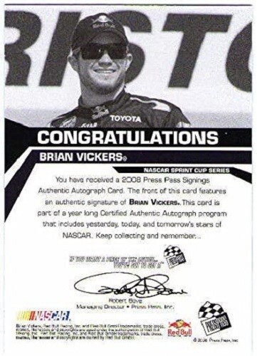 BRIAN VICKERS 2008 Press Pass Signings Bronze Autograph Auto On Card BV ...