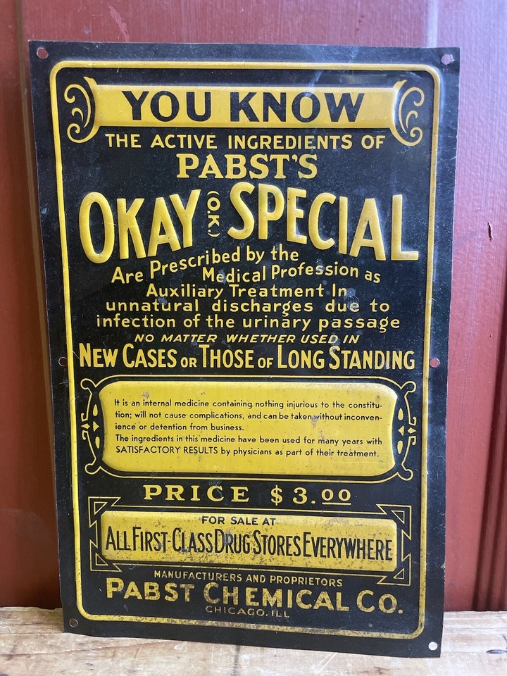 Antique Embossed Pabst Chemical Co Okay Special Drug Store Advertising ...