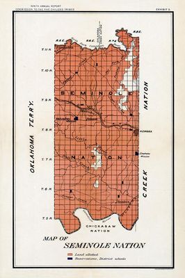 Large SEMINOLE INDIAN NATION Map circa 1904 Oklahoma Vintage Style ...