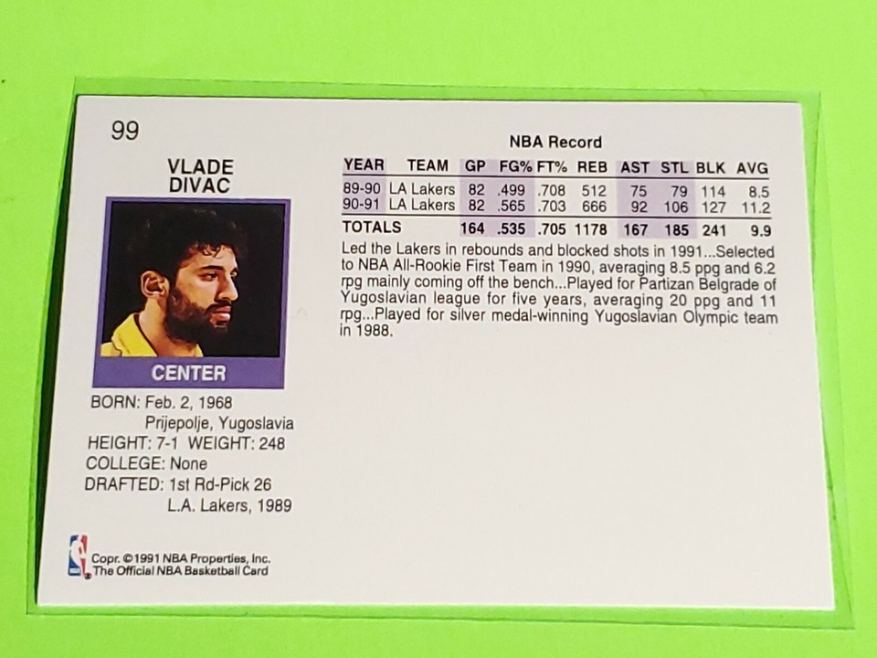 1991 Vlade Divac Los Angeles Lakers #99 NBA 2nd year | eBay