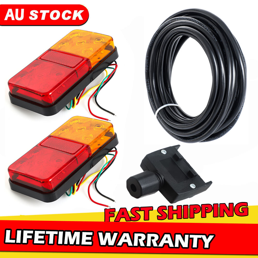 2x LED Tail Light &8m 5 core wire& 7 pin flat plug for Ute Trailer ...