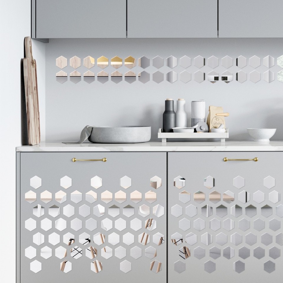 Hexagon Mirror Sticker Self Adhesive Tiles Hexagonal Wall Stickers ...