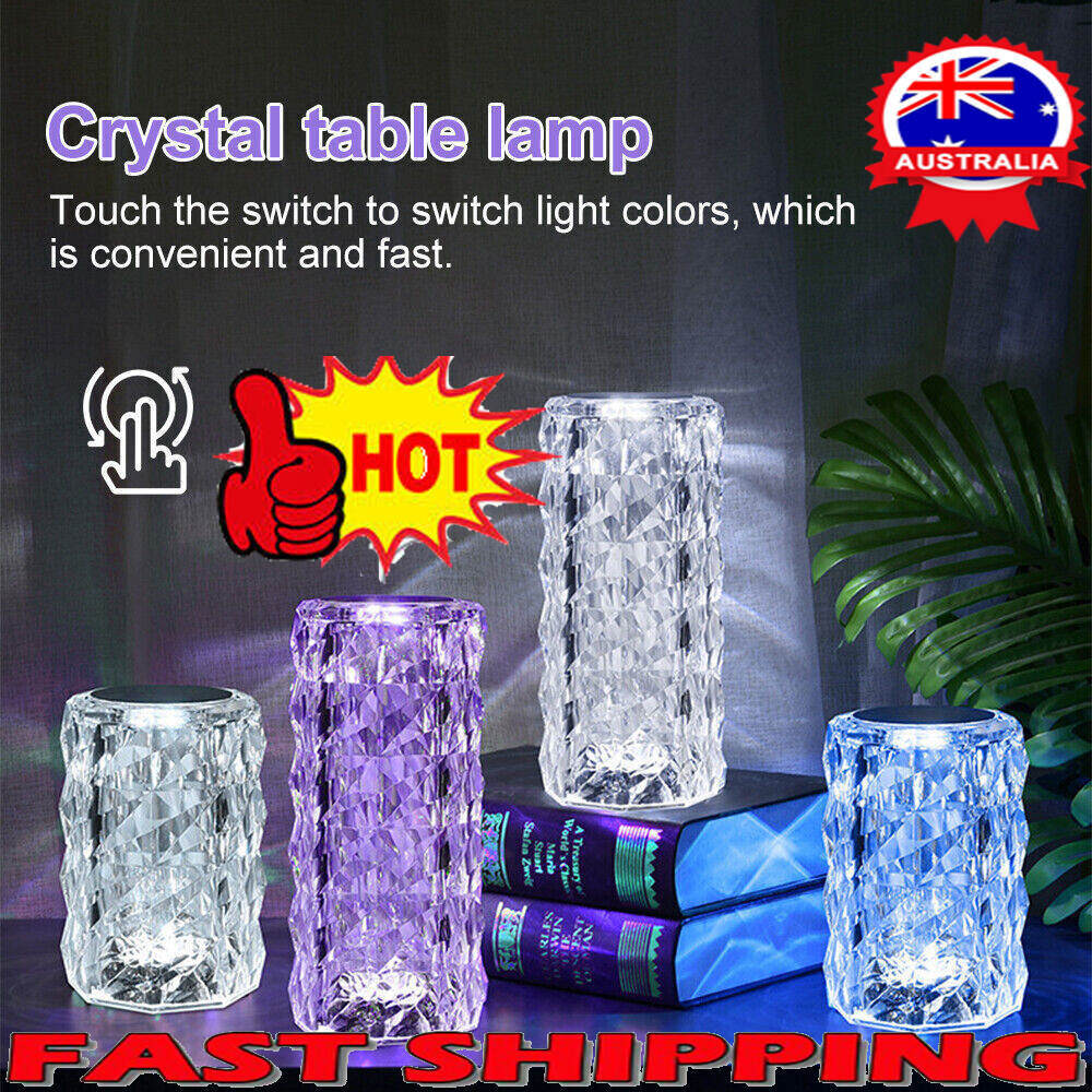 LED Crystal Table Lamp Diamond Rose Night Light Touch Atmosphere ...