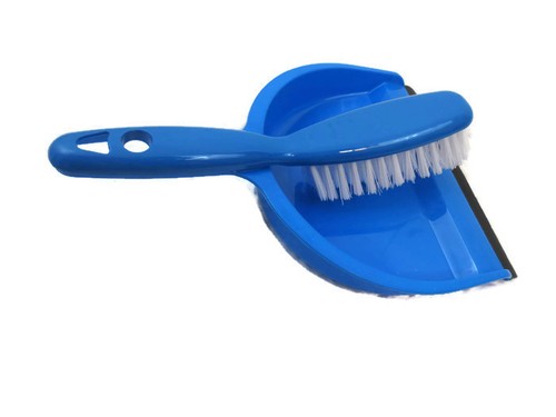 Compact Nesting Dust Pan and Brush Set Blue 2 Piece Plastic Portable ...