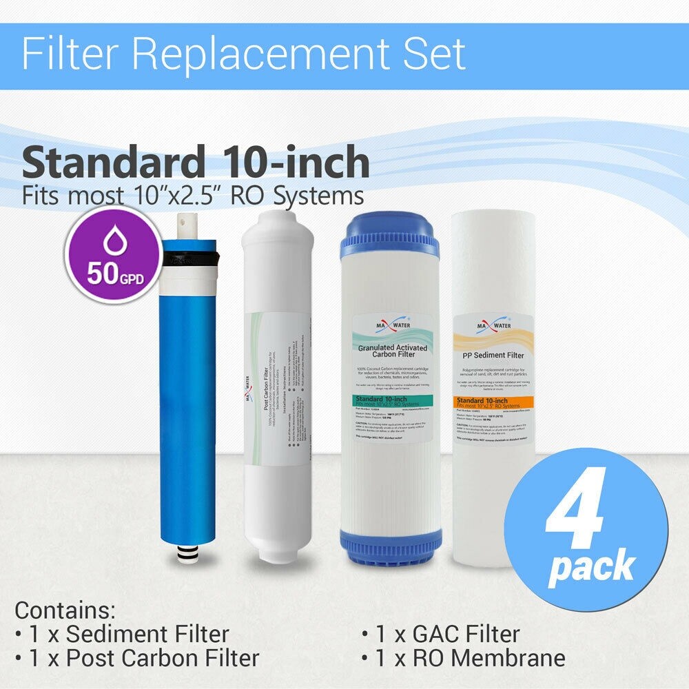 4 Stage Reverse Osmosis FULL Replacement Water Filter Kit with 50 GPD ...