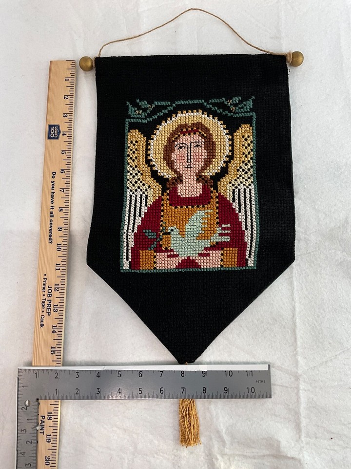Handmade Cross Stitched Angel Tapestry Wall Art Decor 10in (hanger 12in ...