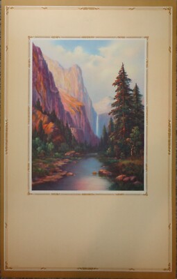 Old Vintage WM Thompson Mountain Waterfall Landscape Print | eBay