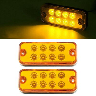 2x LED 4" Reflective Rectangle Side Marker Amber Lights Car Truck ...