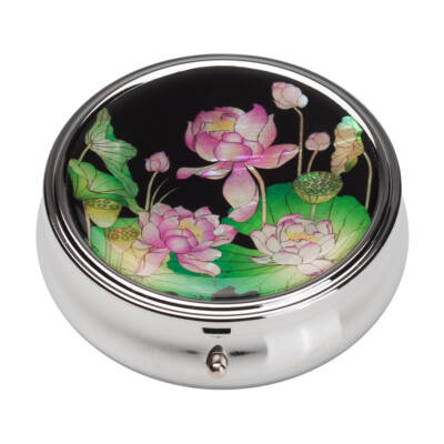 Mother of Pearl Flower Pill Box 3 Compartment Round Travel Medicine ...