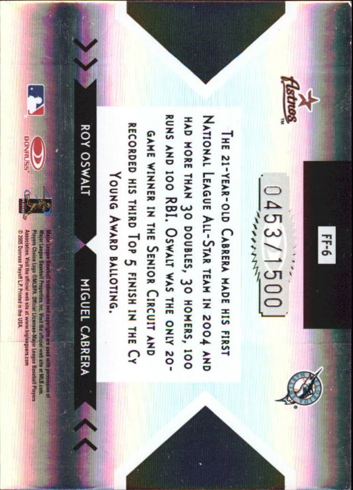 2005 Donruss Elite Face 2 Face #6 Roy Oswalt/Miguel Cabrera - NM-MT | eBay