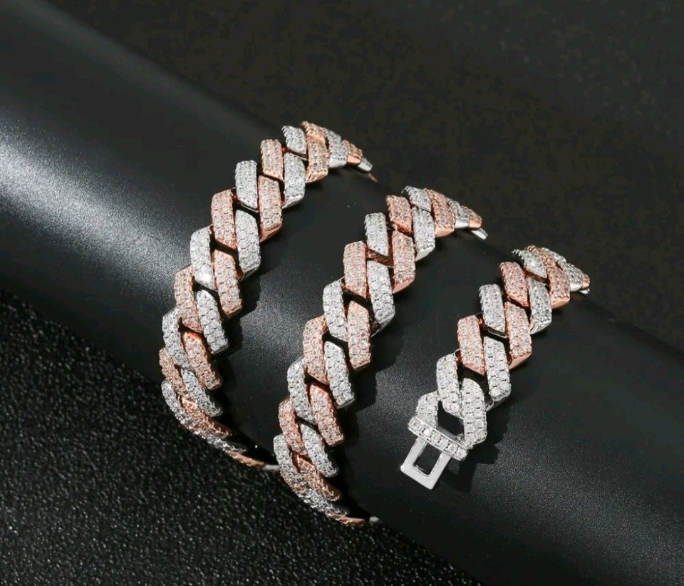 925 Silver 20mm Iced Out Moissanite Multicolor Cuban Link Chain 22inch ...