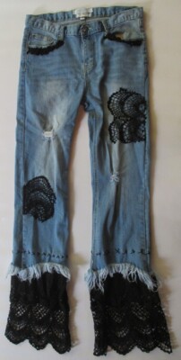 KC Designs Jeans Denim with Black Lace trim and Hem | eBay