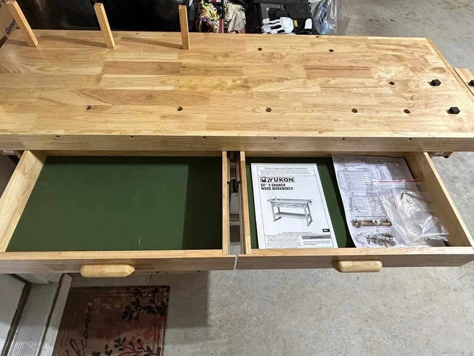 60" 3-Drawer Hard Wood Workbench Woodworking Carpenter Work Bench Tool ...