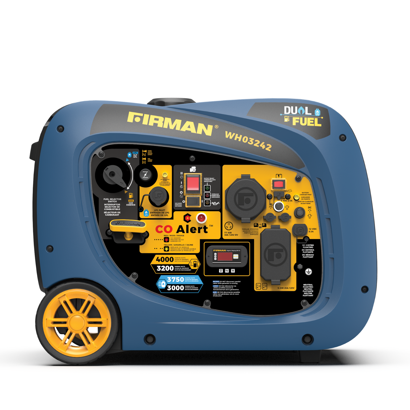 FIRMAN WH03242F 4000W Electric Start Dual Fuel Inverter Generator ...