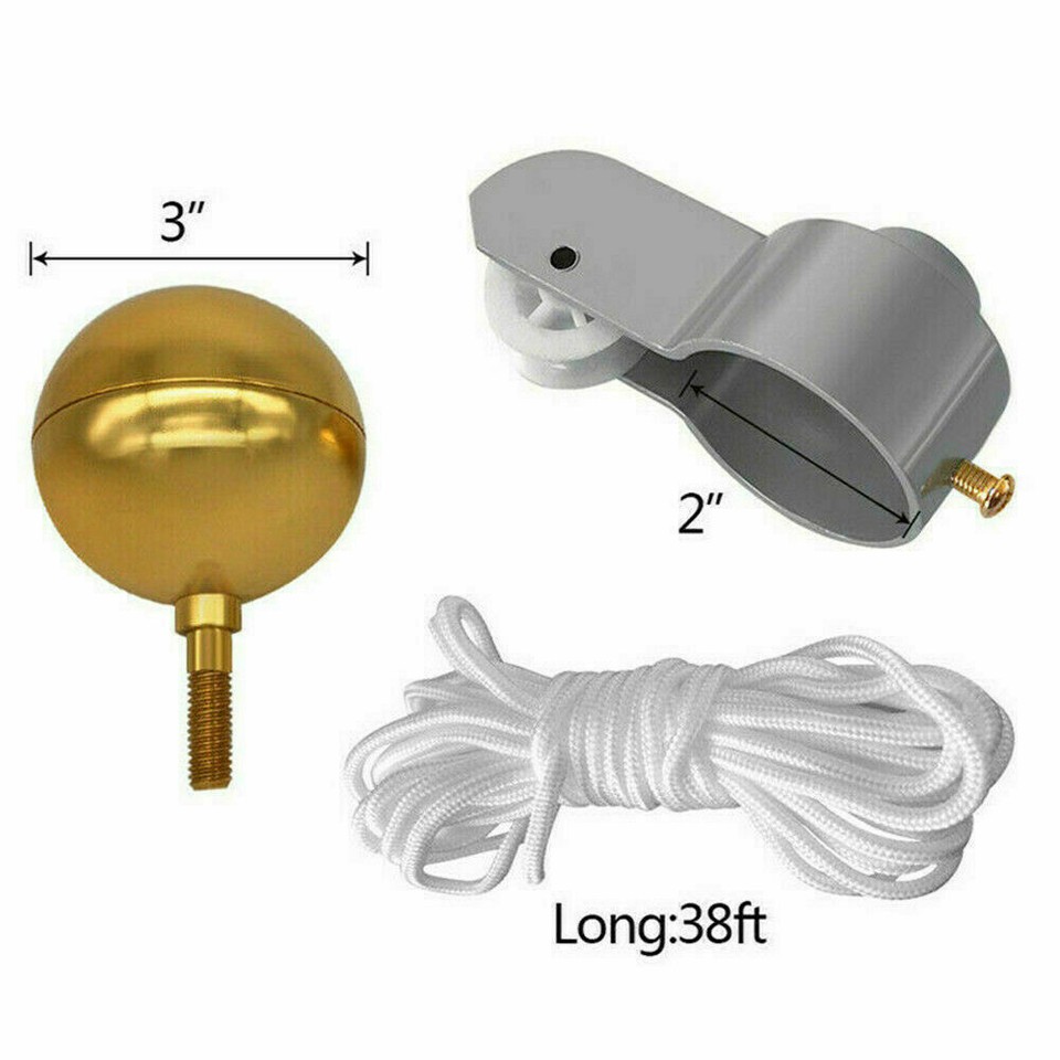 US BEST Flag Pole Parts Repair Kit Dia Truck Pulley Gold Ball Cleat ...