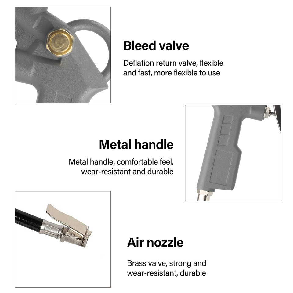 3 Pcs Air Compressor Recoil Hose Line Tool Car Tyre Inflator Duster Gun ...