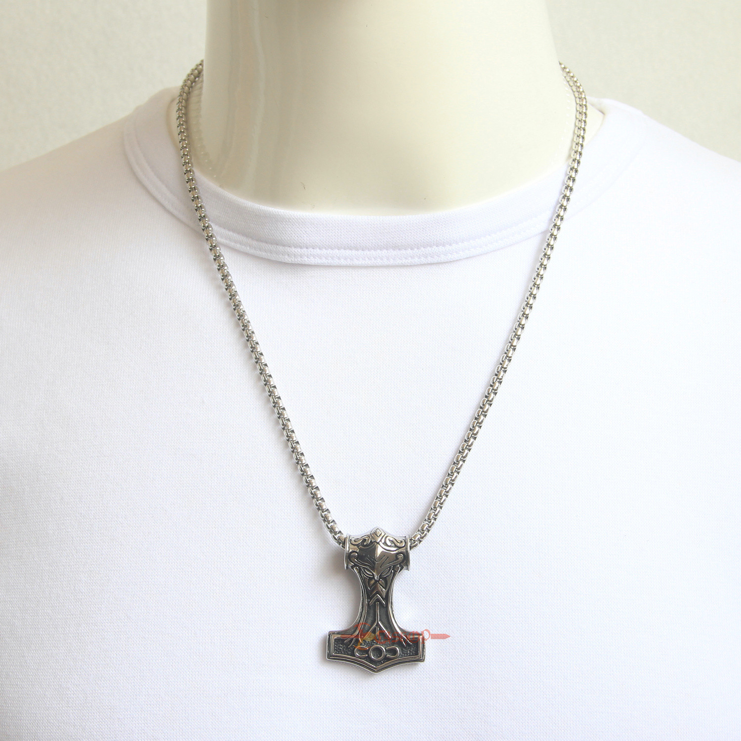 Men Retro Mjolnir Viking Thor's Hammer Stainless Steel Pendant Chain ...
