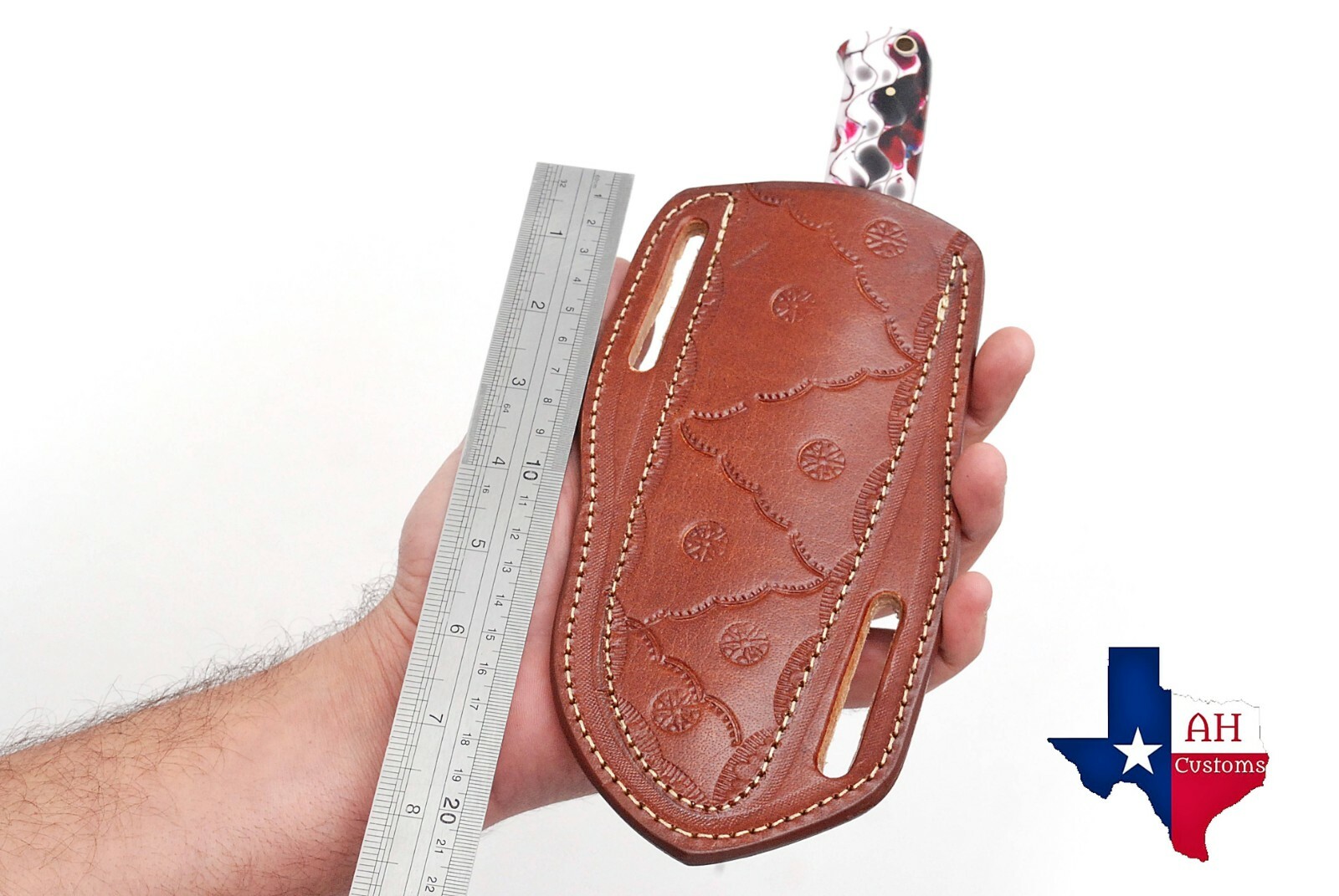 CUSTOM MADE PURE LEATHER HAND ENGRAVED HORIZONTAL SHEATH FOR FIXED ...