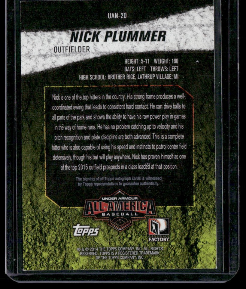 2015 Bowman Draft Nick Plummer Under Armour All-America Game Autographs ...