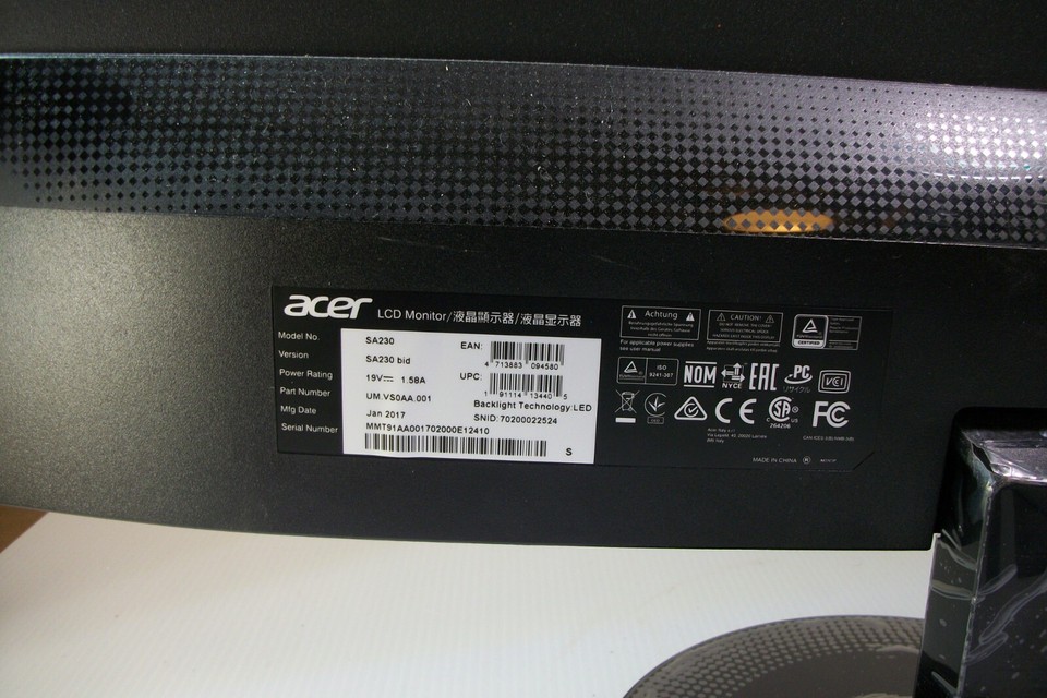 Acer SA230 23" IPS Ultra-Thin Backlit LED FHD Monitor 1080p 1920 x 1080 ...