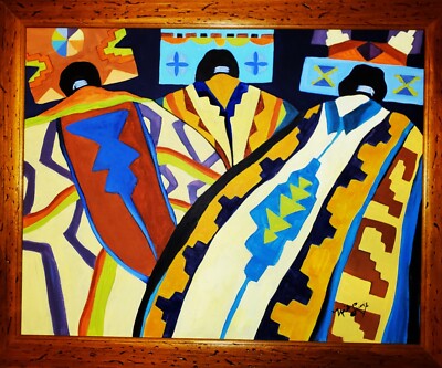 MILTON LEWIS (Navajo, 1940-2023) Vintage Original Oil Canvas Board ...