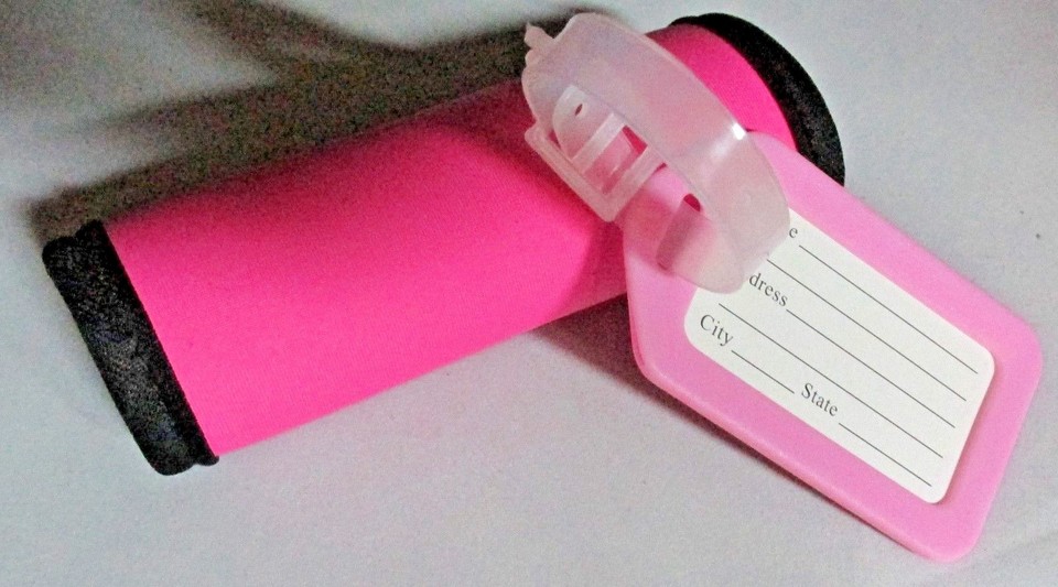 LUGGAGE TAG HANDLE GRIP, HOT PINK , NEOPRENE HANDLE WRAP, MATCHING HANG ...