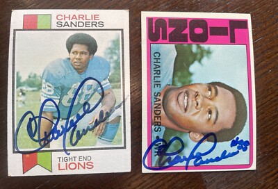 Charlie Sanders 1972 Topps & 1973 Topps autographed Detroit Lions EX ...
