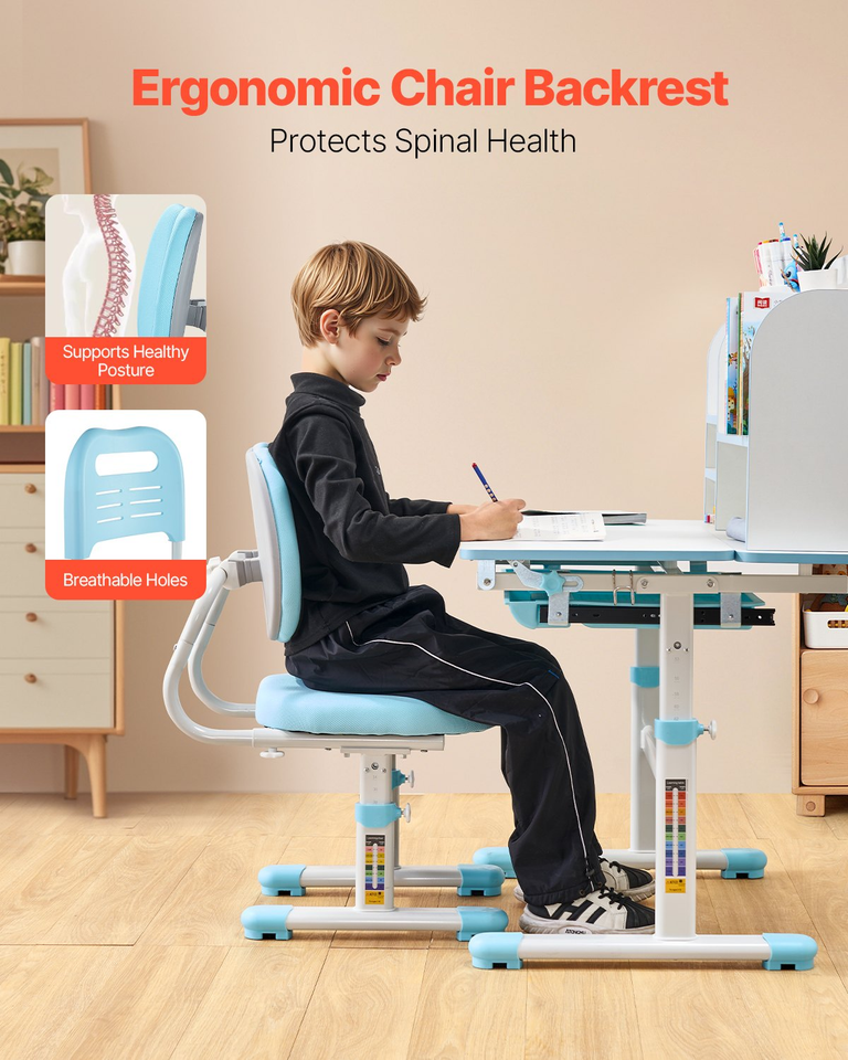 VEVOR Kids Study Chair and Desk Set, Study Desk and Chair for Kids with ...