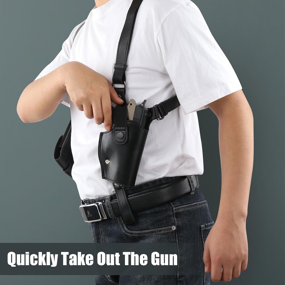 Tactical Underarm Shoulder Gun Holster Leather Pistol Mag Pouch ...