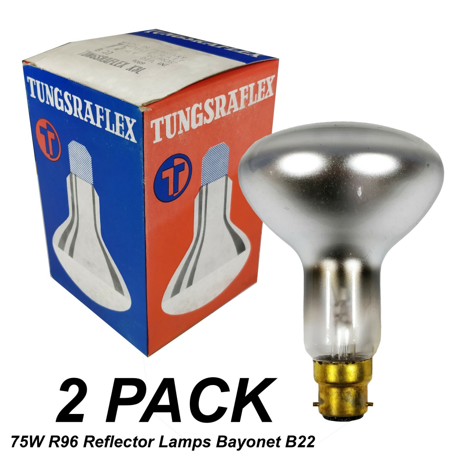 2 x 75W Incandescent R95 Reflector Light Globes Bulbs Bayonet B22 BC ...