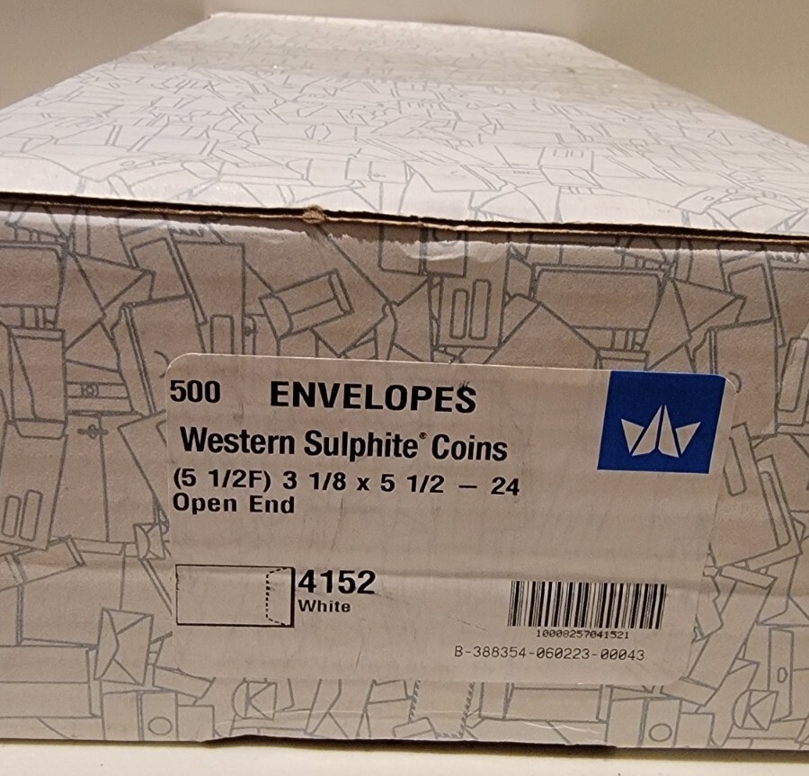 Western Sulphite White Coin Envelopes, Size 7,3-1/2 x 6-1/2", 28 Lb ...