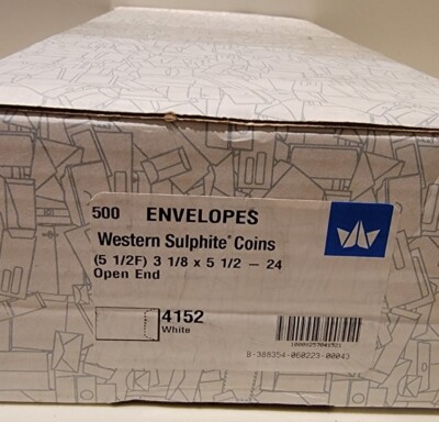 Western Sulphite White Coin Envelopes, Size 7,3-1/2 x 6-1/2", 28 Lb ...