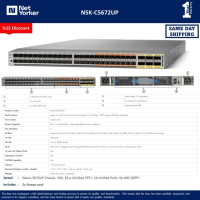 Cisco N5K-C5672UP Nexus 5672 32-Port 10Gb Switch w/ Dual AC -Same Day Shipping | eBay