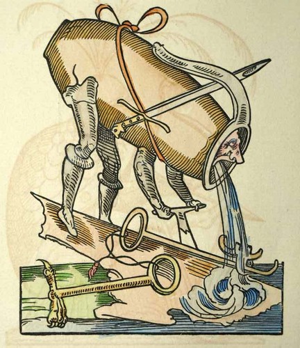 Allegorie Of Middle Age engraving On Wood Original Enhanced Watercolour ...